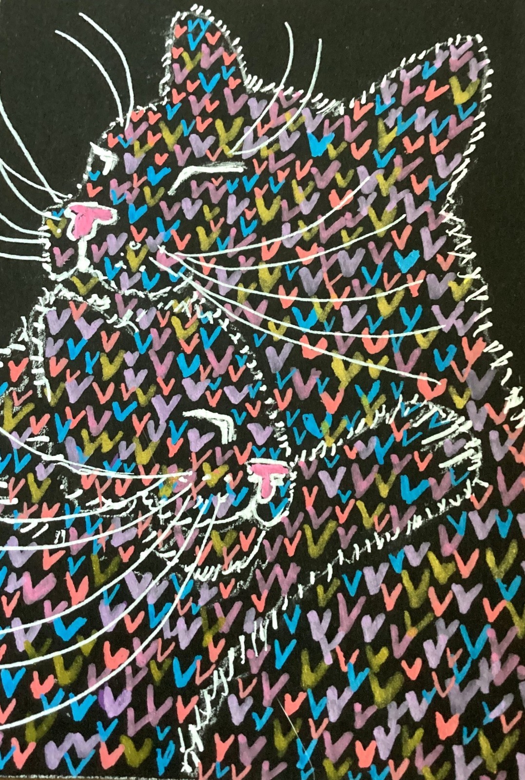 Mothers Love abstract original posca painting double ACEO 3.5 by 5 ...