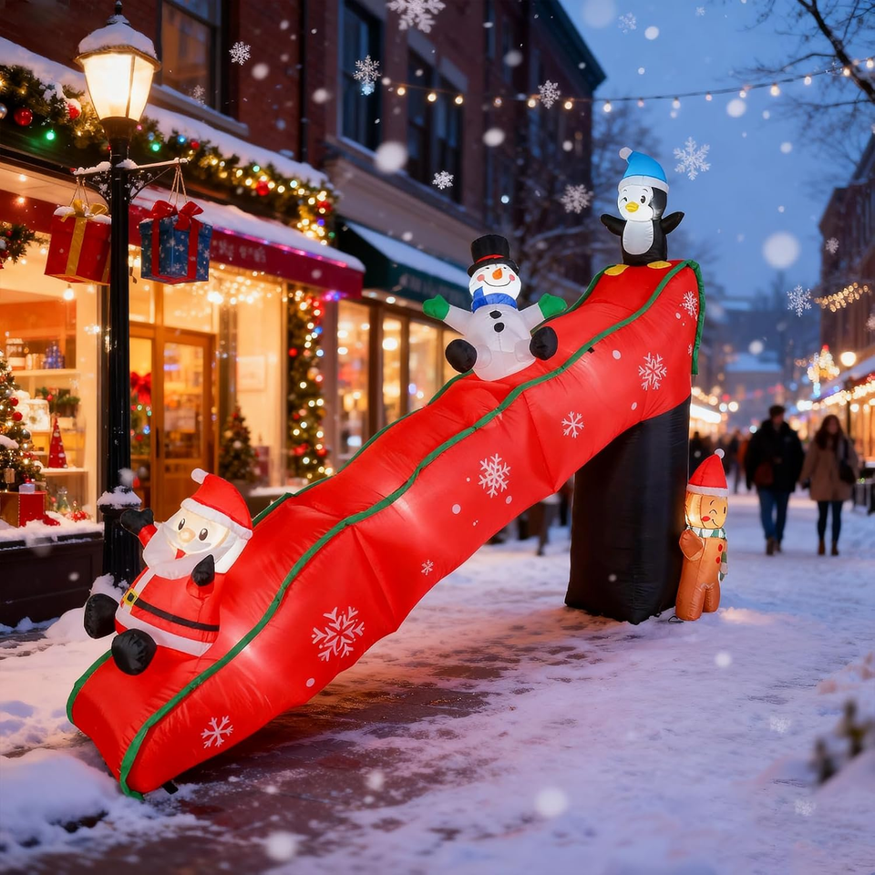 9.7FT Animated Christmas Inflatable Yard Decoration with Santa and ...