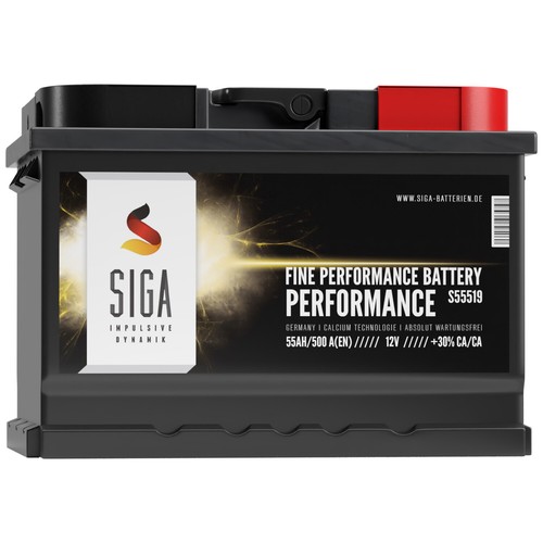 SIGA Autobatterie 12V 55Ah 500A/EN ersetzt 44Ah 45AH 46AH 47Ah 50AH ...