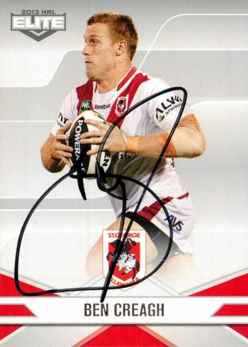 Signed 2013 St George Illawarra Dragons NRL ESP Elite Card - Ben Creagh ...