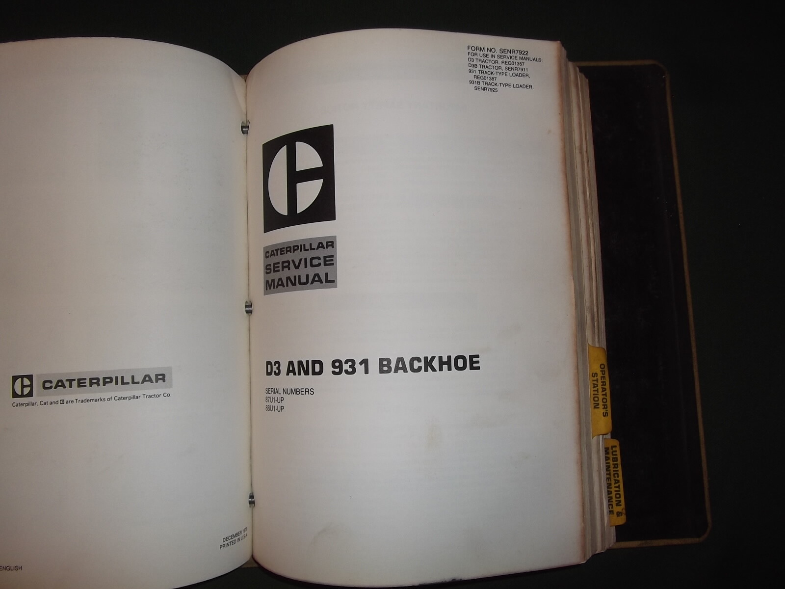 CATERPILLAR D3B TRACTOR DOZER SERVICE SHOP REPAIR BOOK MANUAL OEM ...