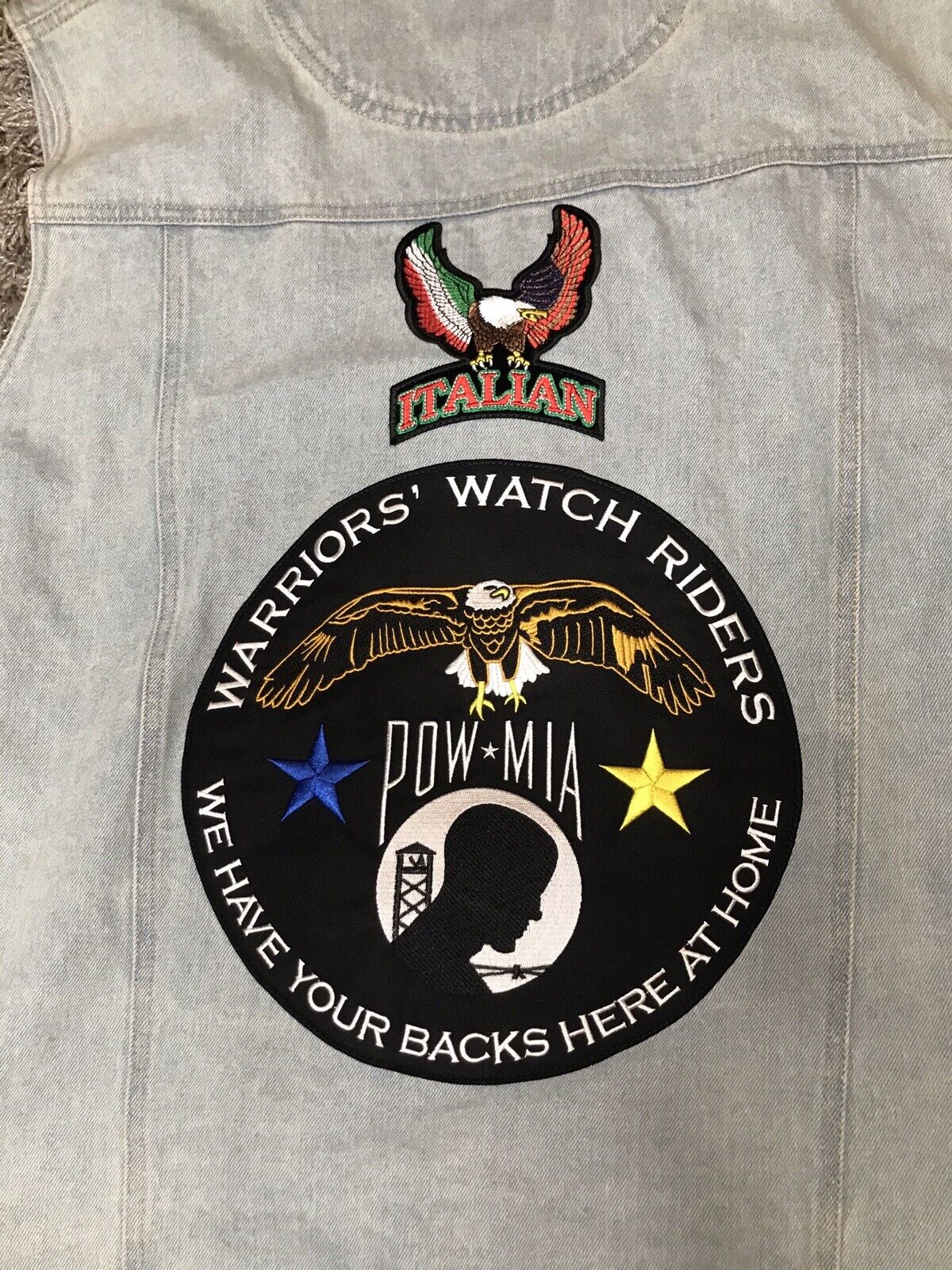 MENS BLUE DENIM VIETNAM WAR ARMY MILITARY VETERAN MIA POW PATCH VEST ...