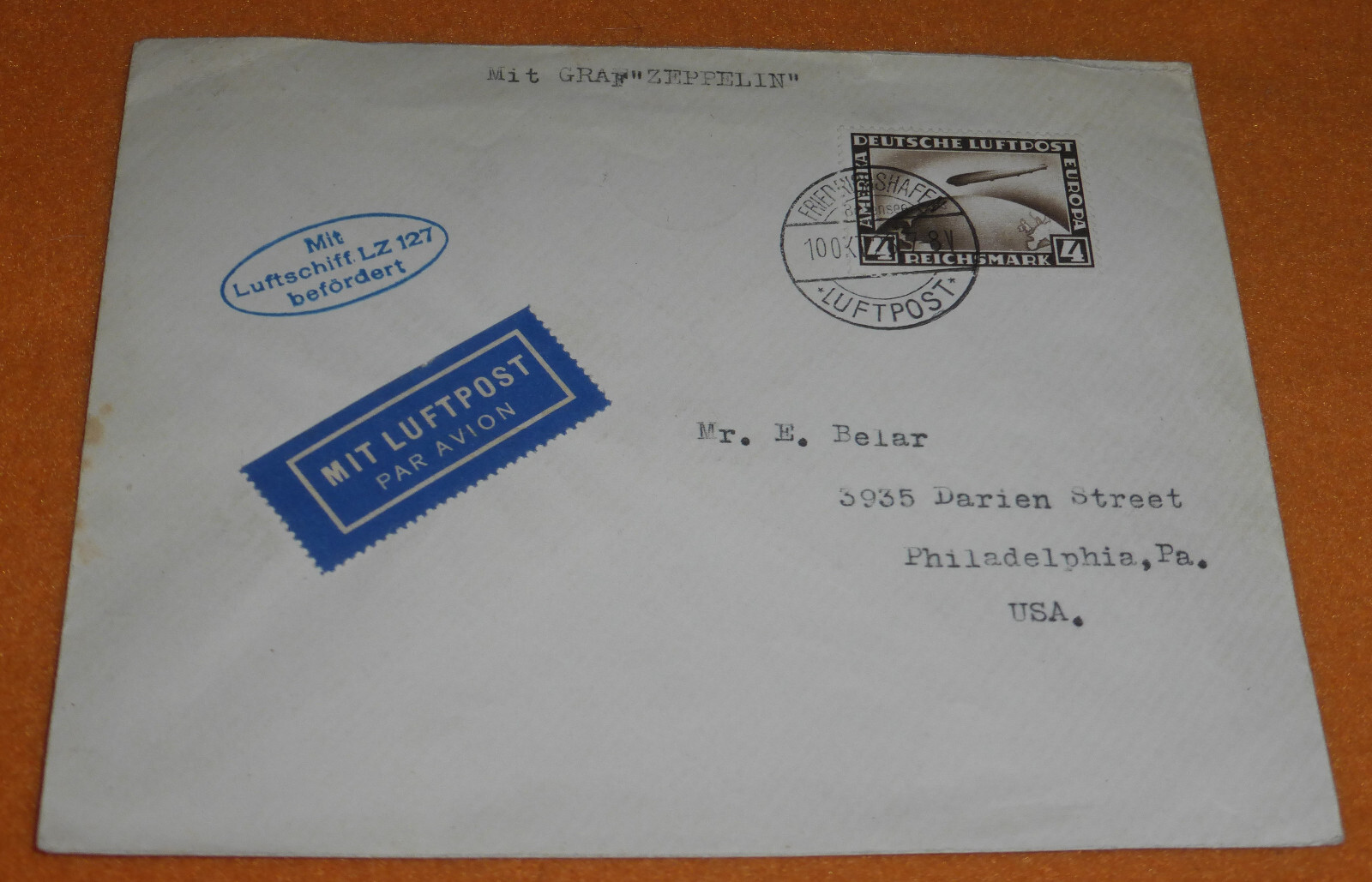 Luftschiff Graf Zeppelin LZ 127 Mi. 424 Brief Köln Deutz - USA (PUNKT ...