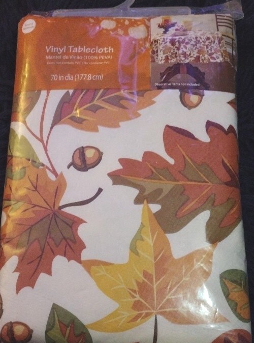 Vinyl Tablecloth 52x70 Fall- Autumn NEW- Orange & Brown & Yellow Design ...
