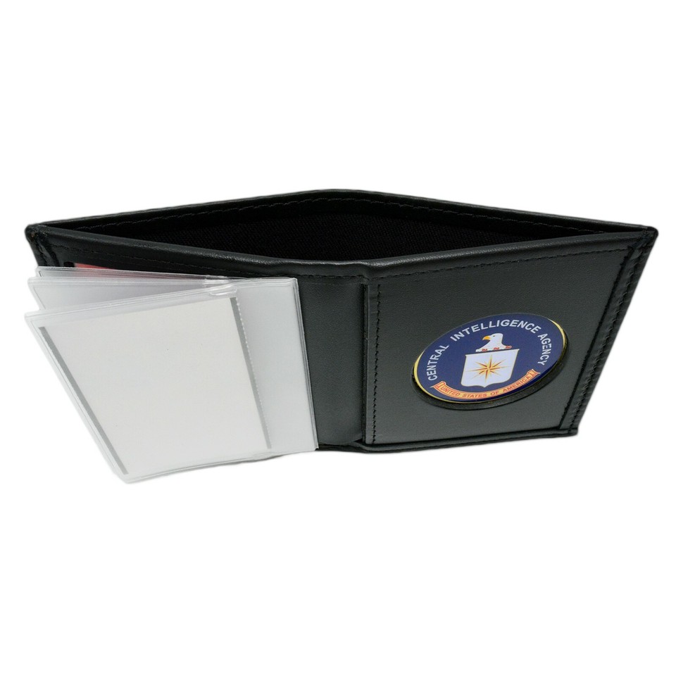 CIA Central Intelligence Agency Mens Black Leather Bi Fold Medallion ...