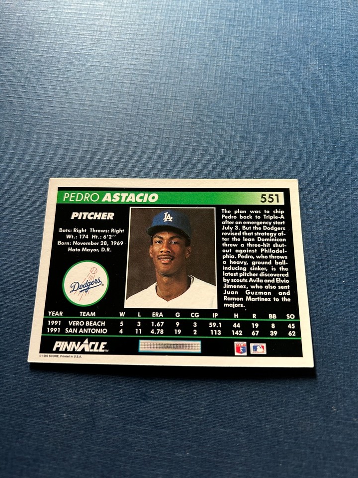 1992 Pinnacle Baseball Pedro Astacio Rookie Card #551 Set Break NM-MT ...