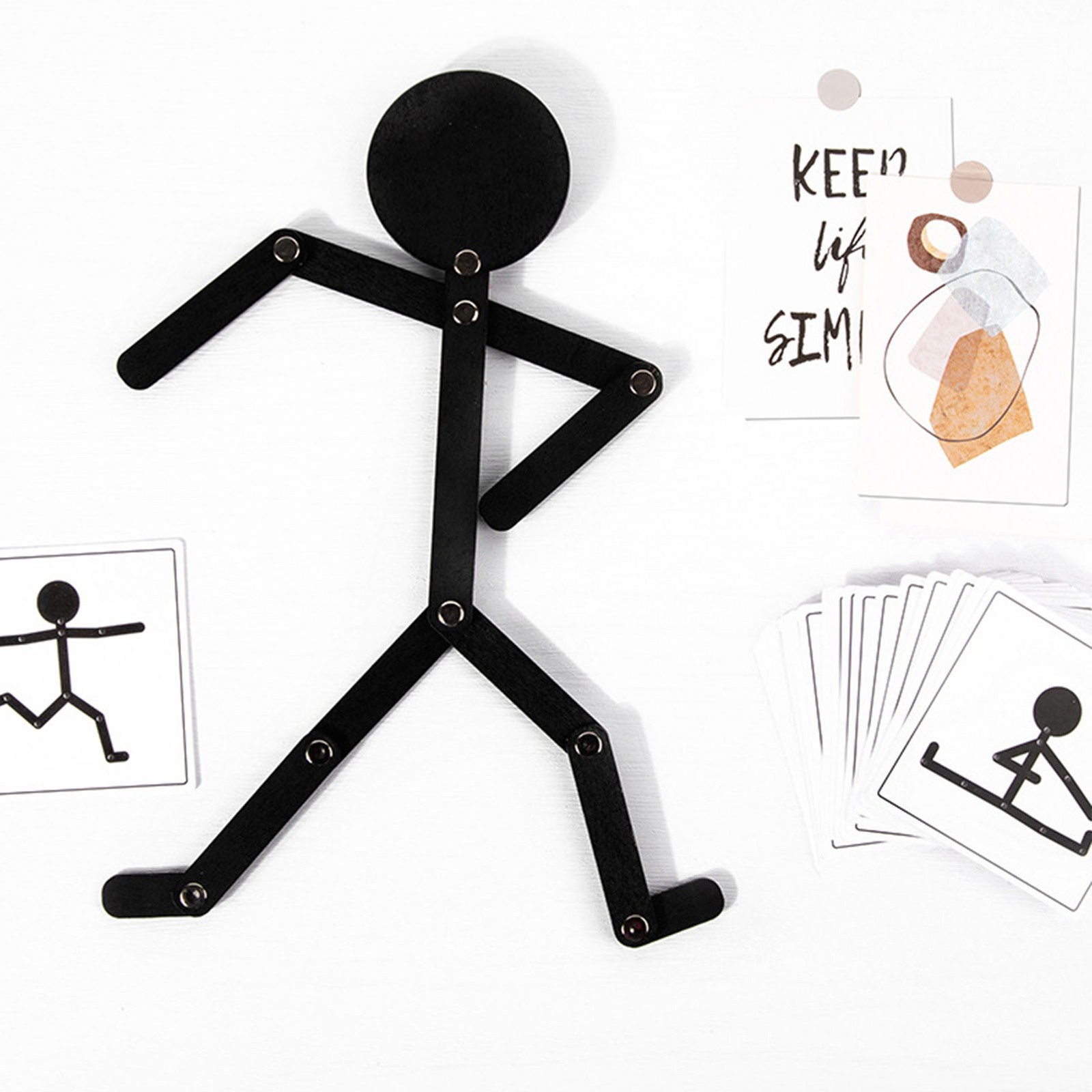 Wooden Stickman Toy With Moving Limbs 24 Cards Educational Wooden Stick ...