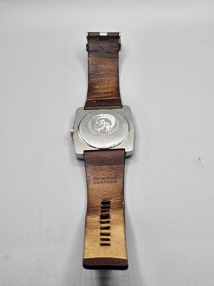 Diesel Watch DZ-1302 Mens Silver Tone Square Brown Leather Band 44mm ...