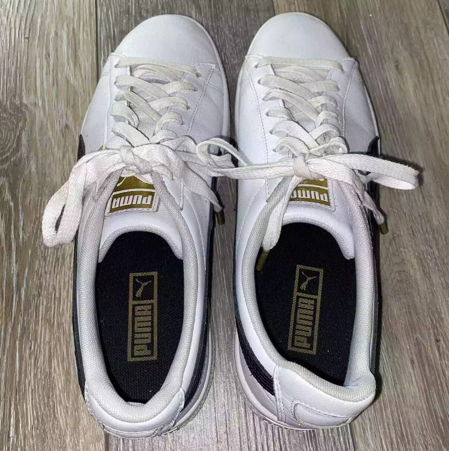 Puma Classic Clyde Leather White Black Gold Sneaker S… - Gem