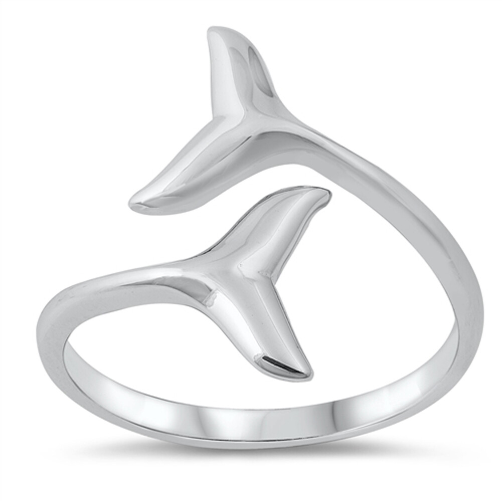 Double Whale Tail Animal Wrap Open Ring New .925 Sterling Silver Band ...