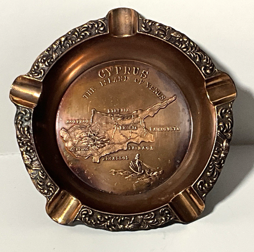 Souvenir CYPRUS Map Picture The Island Venus Copper Metal Ashtray ...