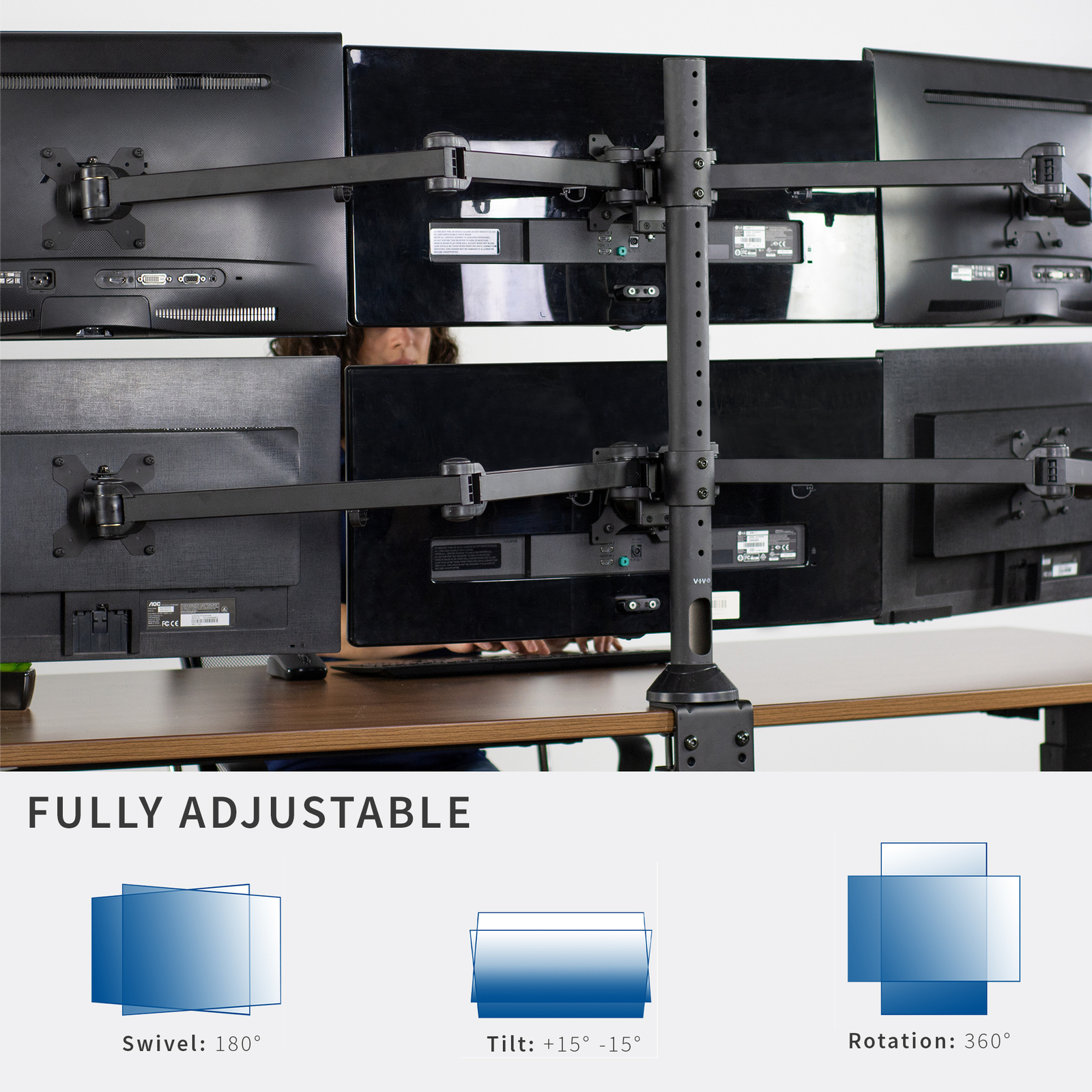 VIVO Steel Hex Monitor Desk Mount Adjustable Stand | Six (6) Screens up ...