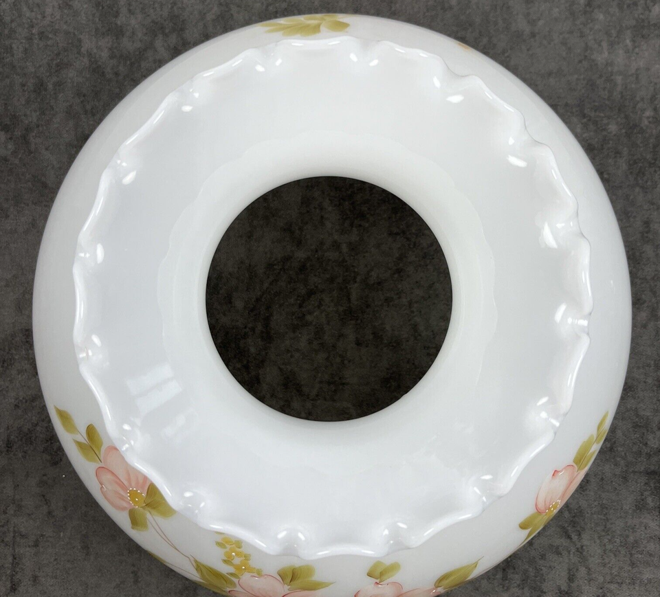 VTG 10" Floral Hurricane Oil/Electric Milk Glass Lamp Shade, Artist ...
