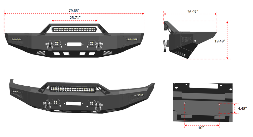 Vijay Fits 2019-2024 Ram 1500 Rebel Front Bumper Black with 5xLED Light ...