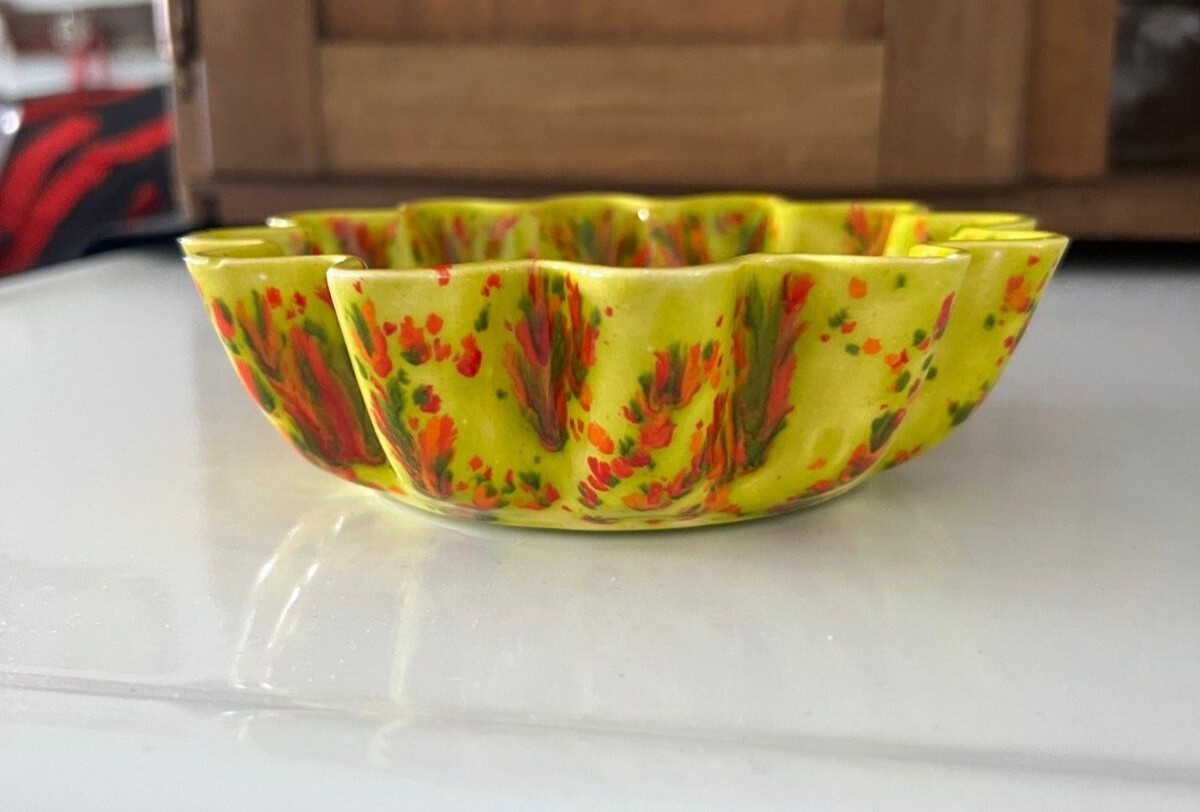 Vintage MCM Hand Painted Creek Turn Pottery Bird Flower Shape Dish 717 ...