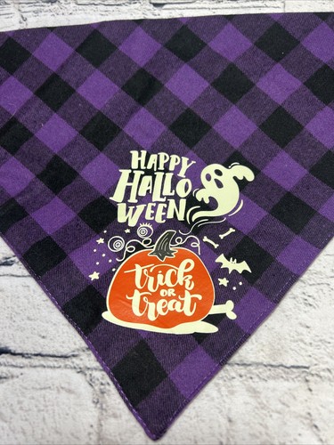 Trick Or Treat Ghost Flannel Purple And Black Buffalo Plaid Dog Bandana 26”x17” | eBay