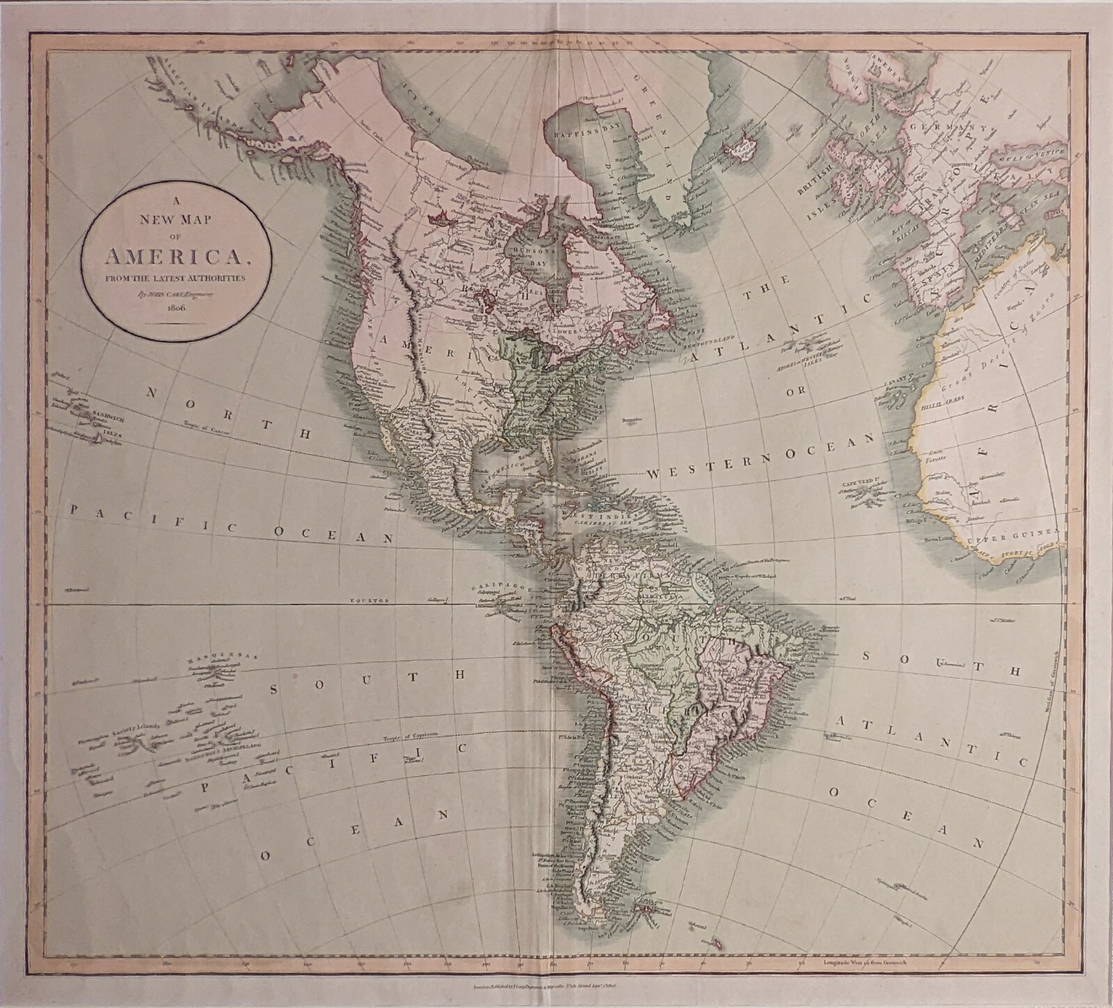 John Carey A New Map Of America 1806, Rare, Original Antique. Framed ...