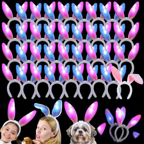 18 Pcs Easter Light up Bunny Ears Headband LED Ear Rabbit Hairband ...