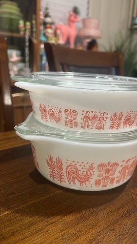 AMAZING!! PYREX PINK AMISH BUTTERPRINT SET 471 & 472 With Lids! | eBay