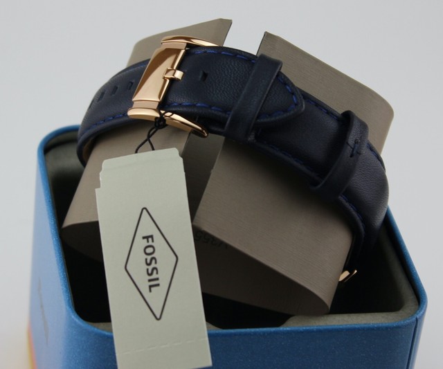 Fossil Rhett 42mm Rose Gold Tone Stainless Steel Case with Navy Leather ...