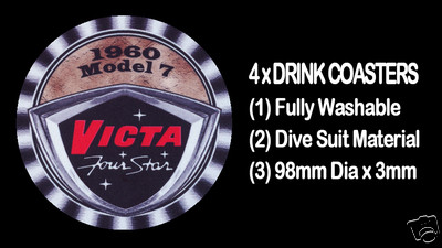 4 x VICTA MOWER HANDLE BADGE 1960 MODEL 7 FOUR STAR, DRINK COASTERS ...