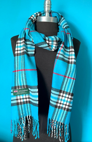 Womens Winter Warm SCOTLAND Made 100% CASHMERE Scarf Plaid Turquoise ...