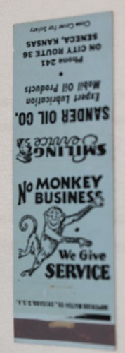 Sander Oil Co. Seneca Kansas Monkey 20 Strike Matchbook Cover | eBay