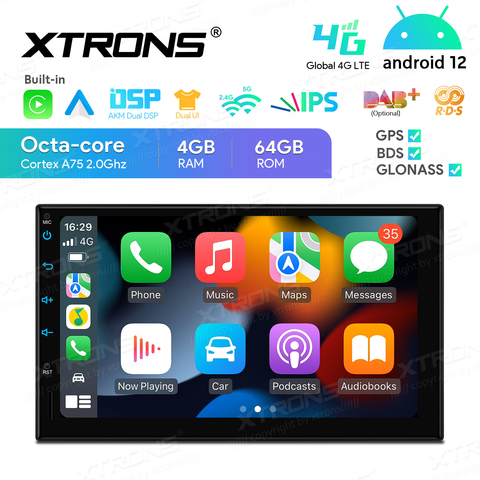 XTRONS 7" Double DIN Car Radio Stereo Android 13 Octa Core GPS Sat Nav ...