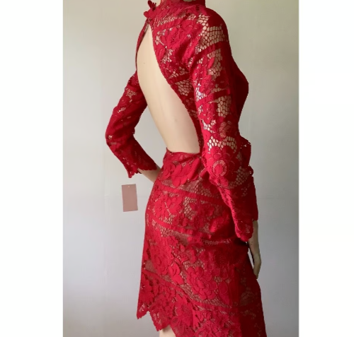For Love & Lemons sexy red lace open back formal evening party mini ...