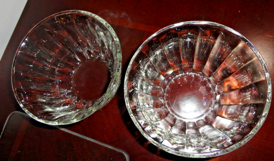 SET OF 2 HEAVY GLASS PANELED SIDES GENTLY FLARED RIM DESERT SALAD BOWLS ...