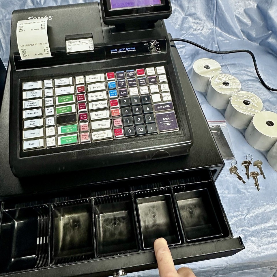 SAM4S SPS-300 Series SPS-345 Retail Cash Register + Keys & Thermal ...