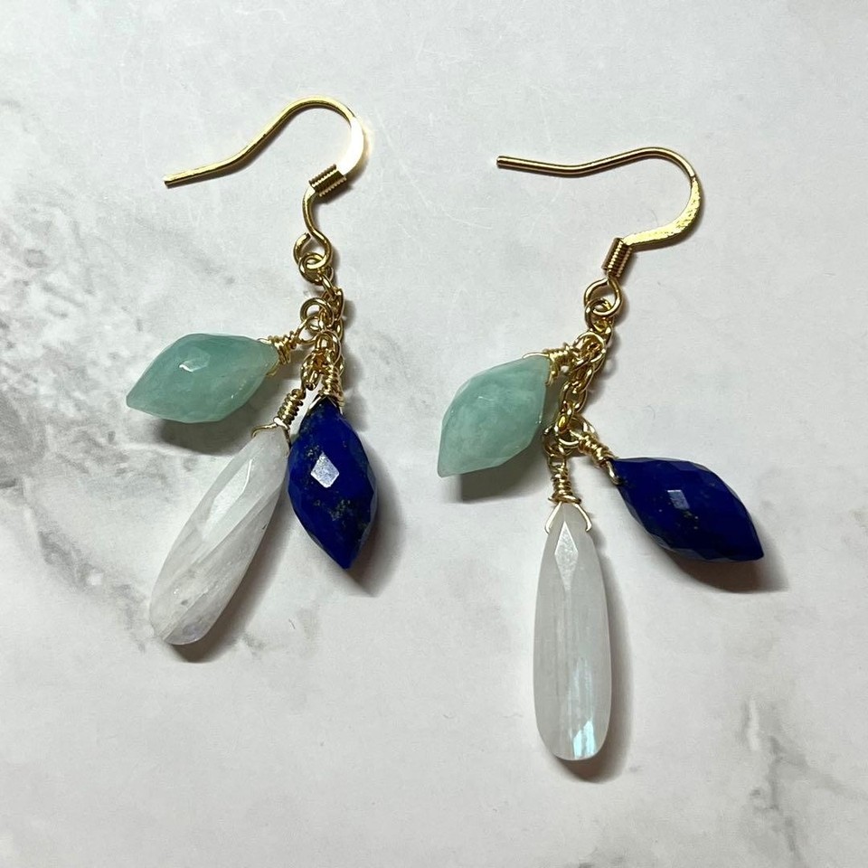 Royal Blue Moonstone & Gemstone Earrings Stainless Steel Jewelry | eBay