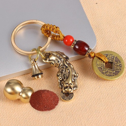 Chinese Feng Shui Brass Gourd Key Chain Calabash Keyring Charm Pendant ...
