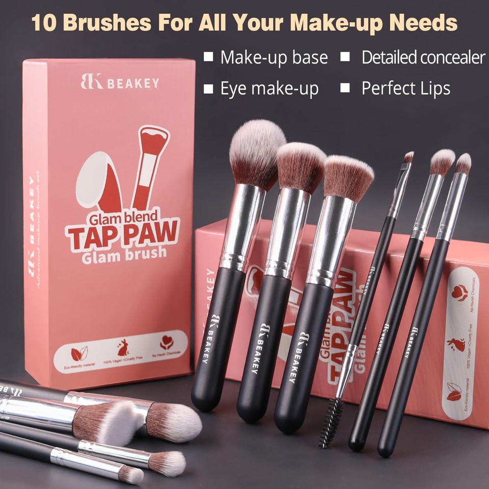 BEAKEY Makeup Brushes Set Professional Foundation Eyeshadow Concealer ...
