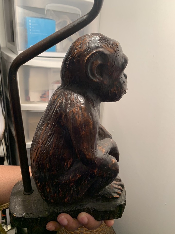 Vintage Coastal Plaster Seated Monkey Table Lamp 16" Tall with feather ...