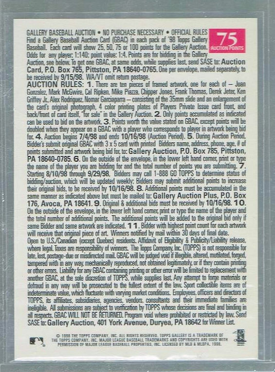 1998 Topps Gallery "Players Private Issue Auction" 75 Points KEN GRIFFY ...