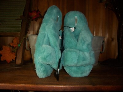 MIXIT WOMENS FUZZY GREEN CROSSOVER HOUSE SLIPPERS SHOES SIZE XL 11-12 ...