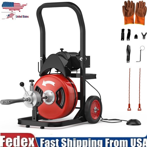 75FT x1/2 Inch Drain Cleaner Machine,Sewer Snake Electric Drain for 2 ...