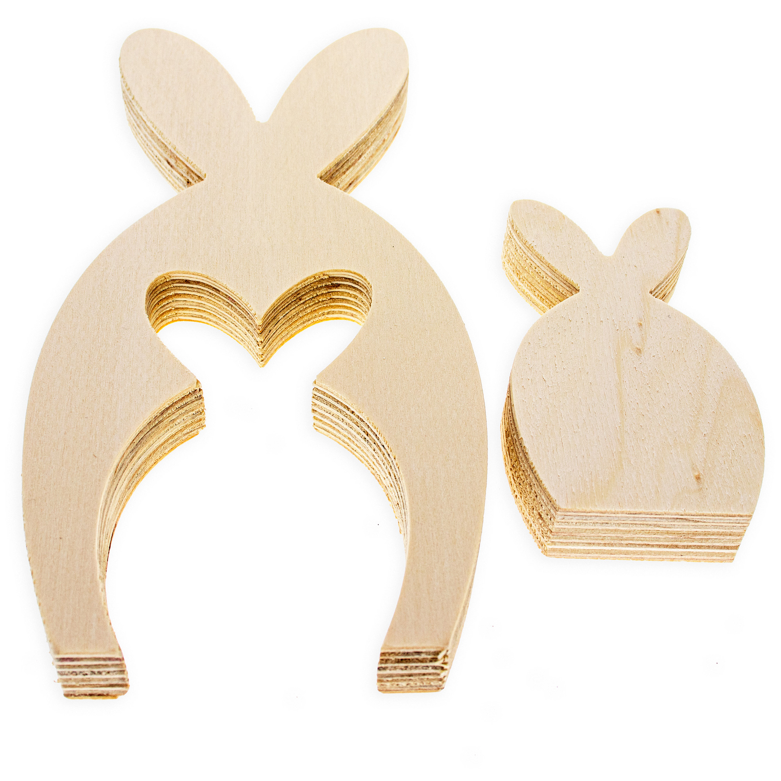 Set of 2 Unfinished Wooden Bunny Shape Figurines Cutouts DIY Craft 9.5 ...