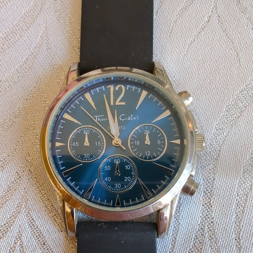 Thomas Calvi Watch Quartz S565S Mens silicon Black Strap Casual Working ...