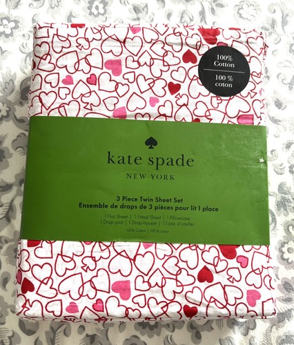 Kate Spade 100% Cotton OUTLINE HEARTS Pink Love 3pc TWIN Sheet Set NIP ...