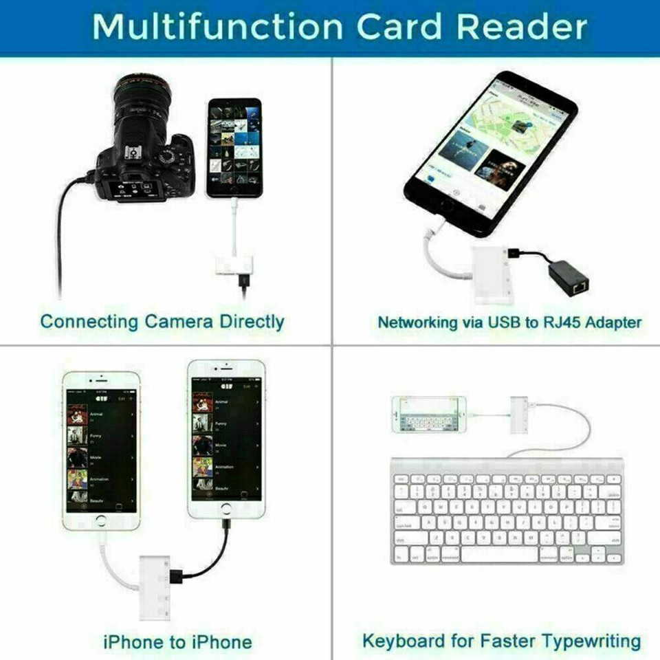 4 in1 USB Camera Connection Kit Micro SD Card Reader Adapter for iPad ...
