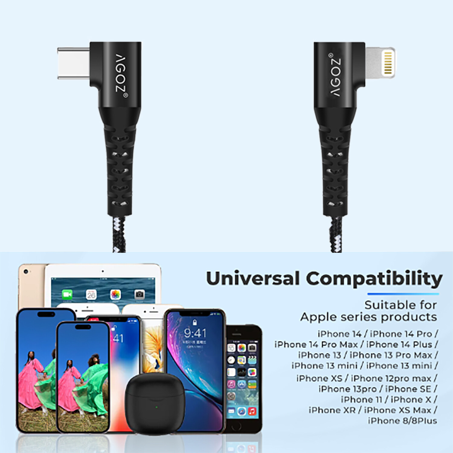 6 inch- 1ft 90° MFI Certified iPhone to USB C Cable for iPhone 14 13 12 ...