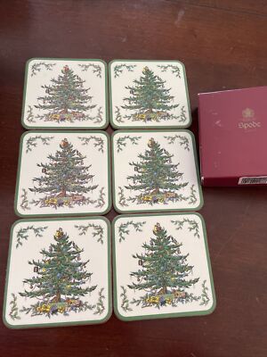 Spode "Christmas Tree" Set of 6 Coasters Made in England Vintage Box ...