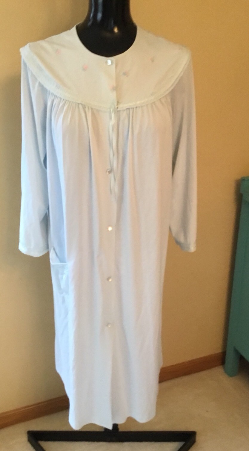 Vintage Shadowline Lingerie Nylon Robe Blue Embroide… - Gem