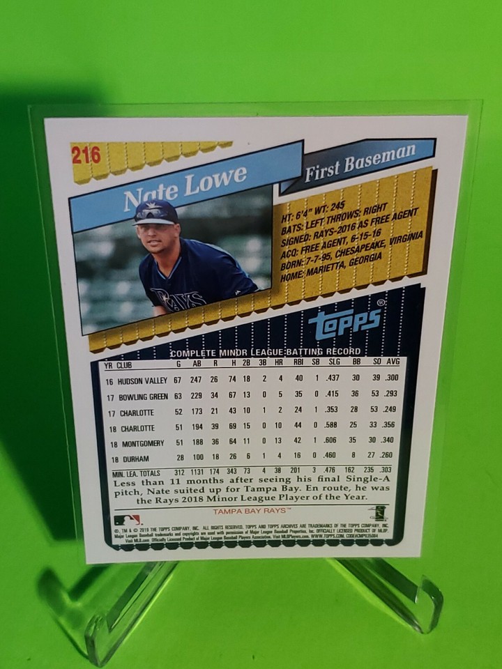 2019 Topps Archives Nate Lowe Rookie Card #216 Tampa Bay Rays | eBay