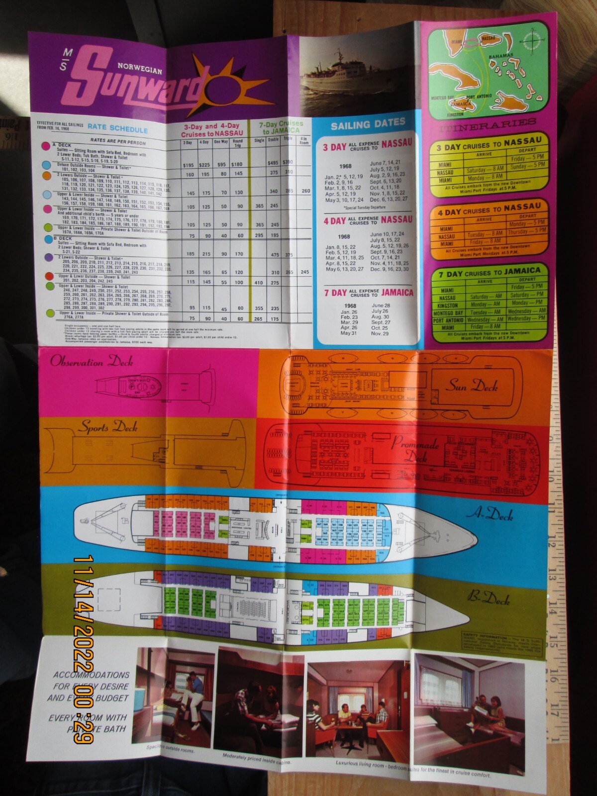 ms sunward nassau jamaica deck plans brochure 1968 | eBay