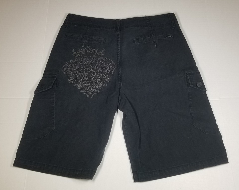 VANS BLACK SHORTS CARGO FLAT FRONT 32" WAIST MEN'S CASUAL SKATER SKULL ...