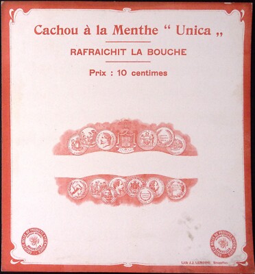 Cachou a la Menthe UNICA Gum Candy Refreshes the Mouth FRENCH Cardboard ...