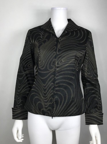 Samuel Dong Jacket Zip Front Black with Gold Metallic Embroidered ...
